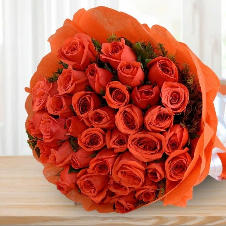 Bold and Captivating 30 Beautiful Orange Roses Bouquet